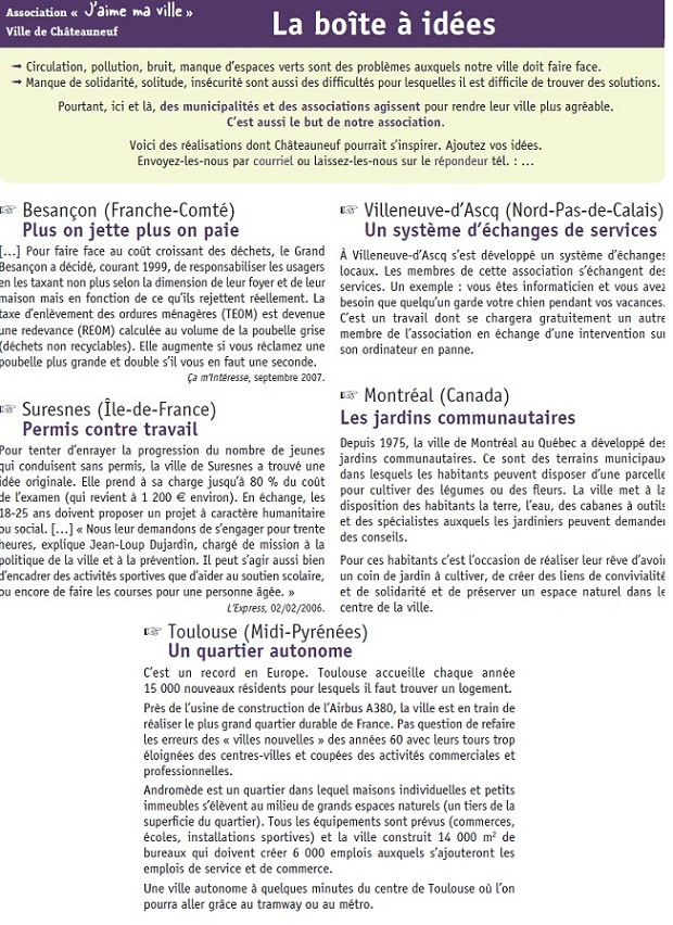 Reading Comprehension in French - "Initiatives pour votre ville ...