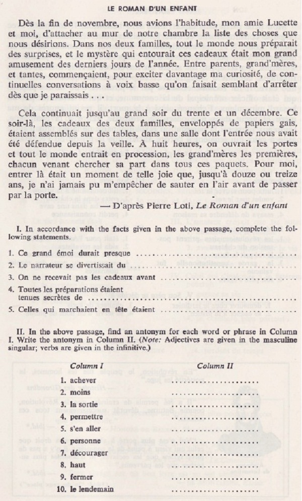 Reading Comprehension in French - "Le roman d'un enfant" (Level B ...